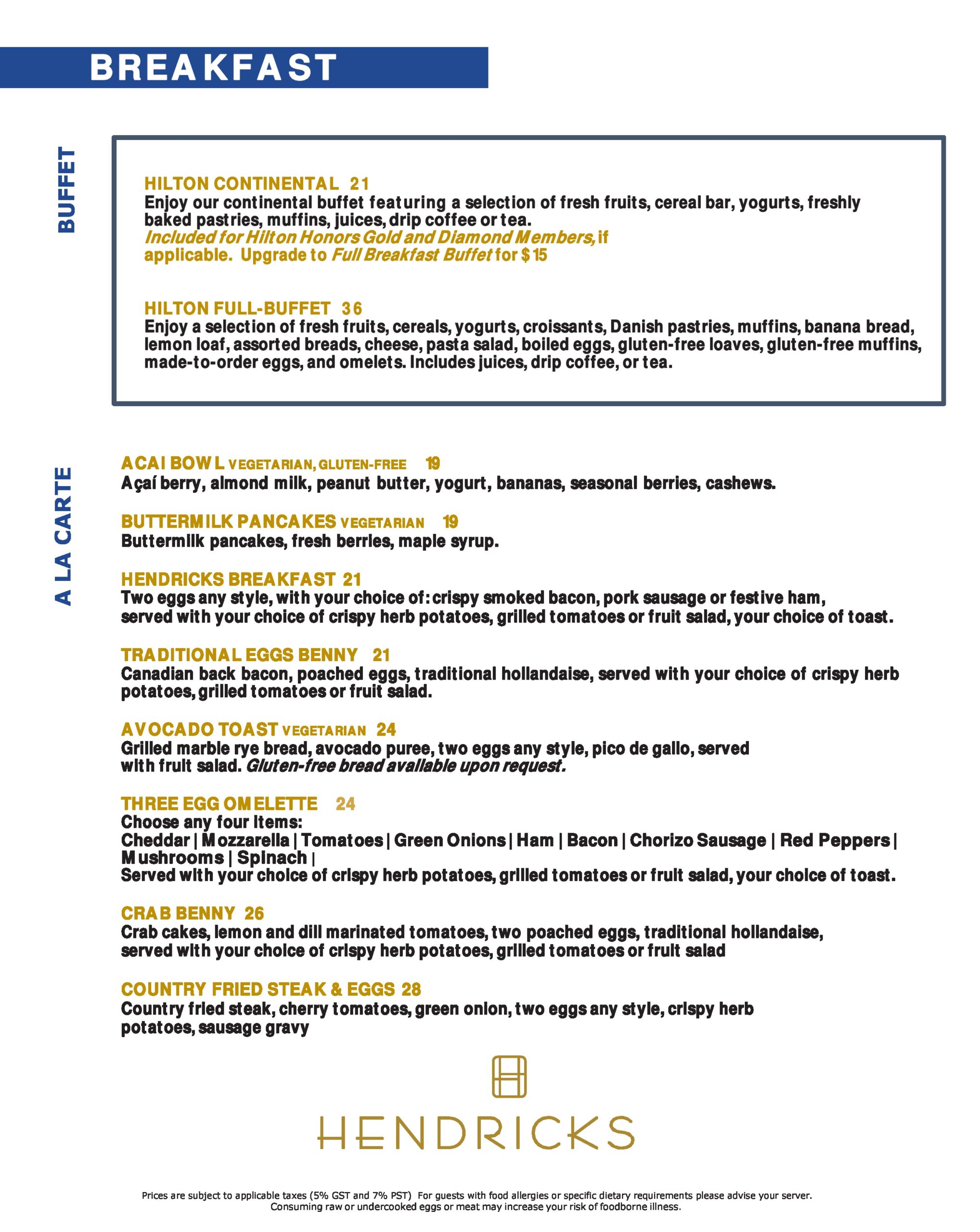 Breakfast Menu - Hendricks