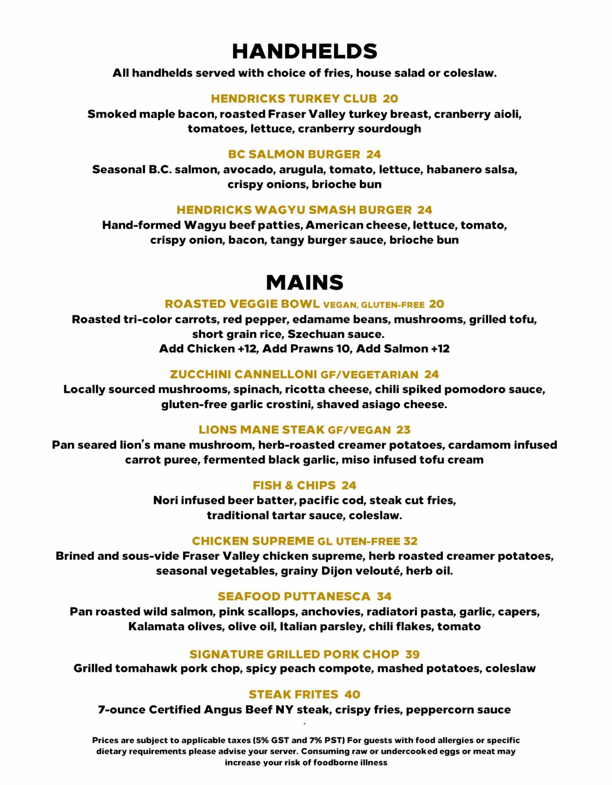 All Day Menu - Hendricks