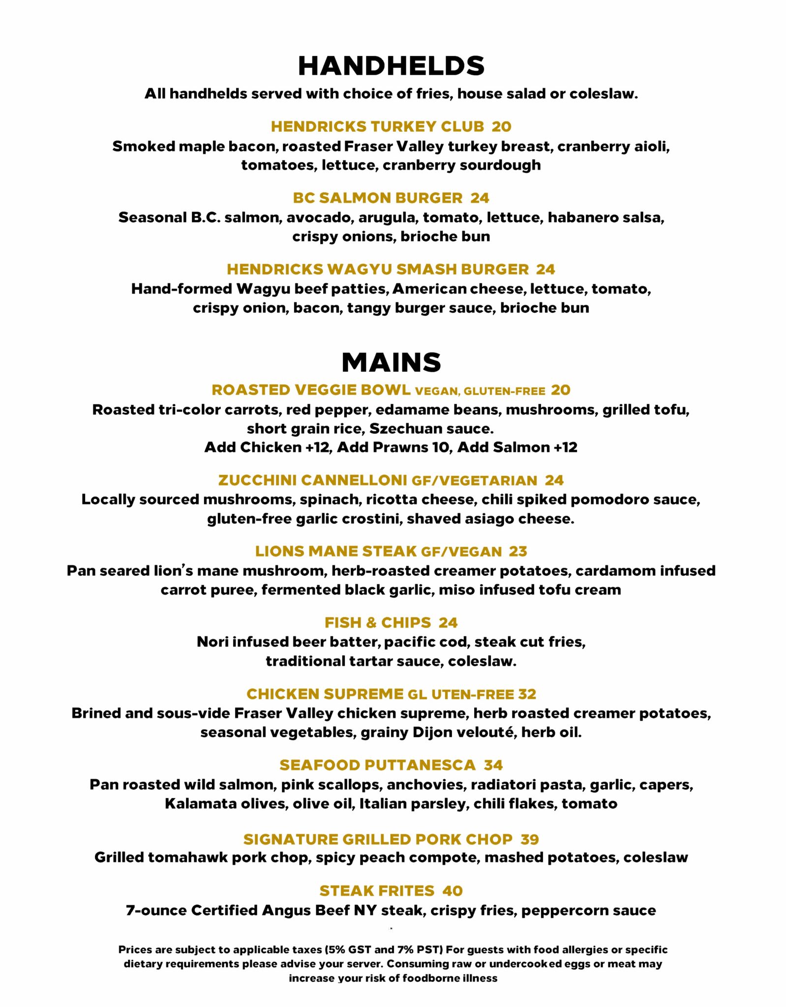 All Day Menu - Hendricks
