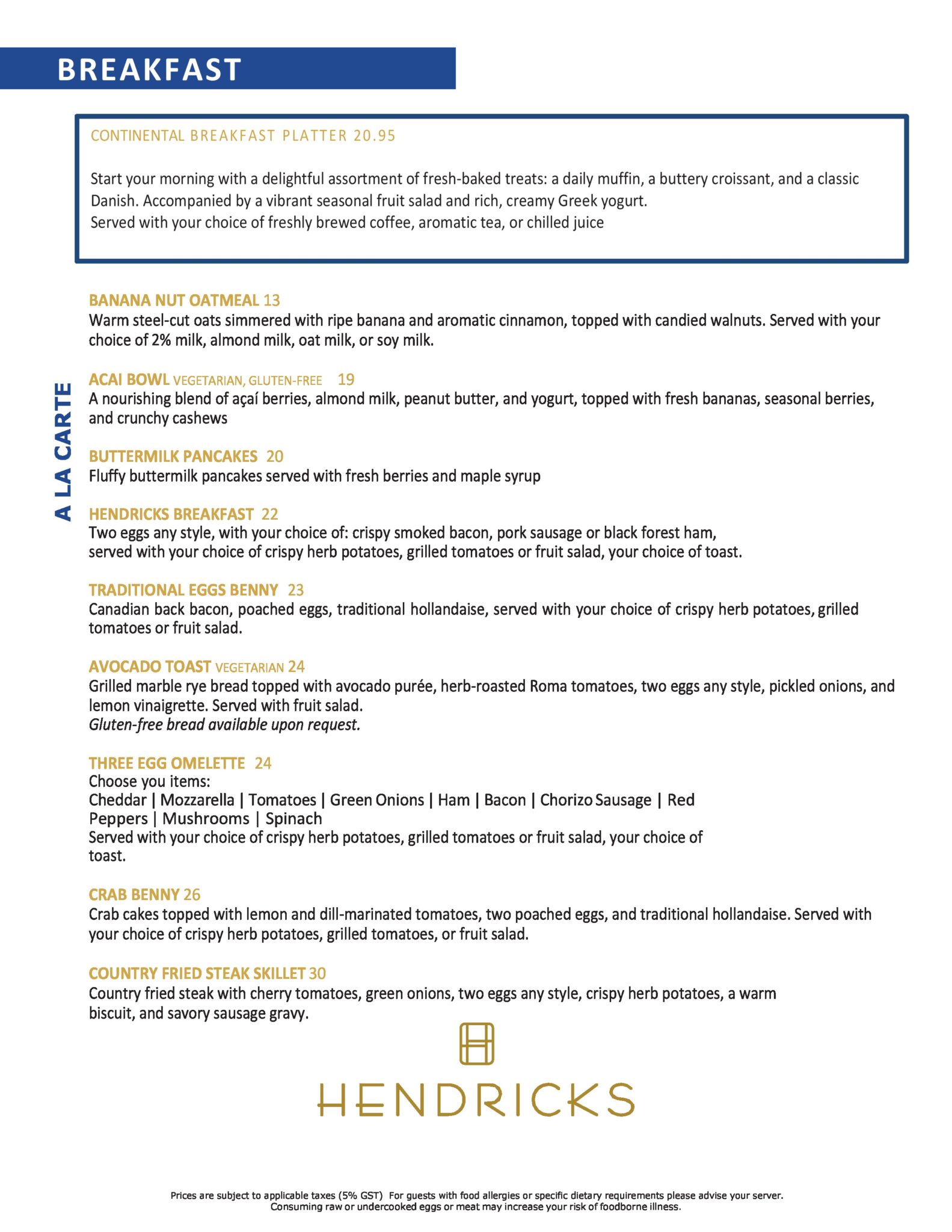Breakfast Menu - Hendricks